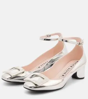 ROGER VIVIER U Look 45 Metallic Leather Pumps - Silver