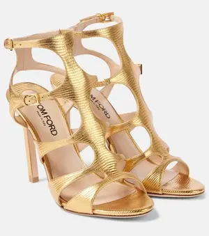 TOM FORD Paradis Snake-effect Leather Sandals - Gold