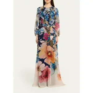 Rickie Freeman For Teri Jon Floral-print Chiffon Gown