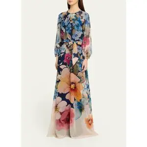 Rickie Freeman For Teri Jon Floral-print Chiffon Gown