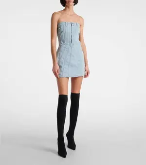 MUGLER Paneled Denim Bustier Mini Dress