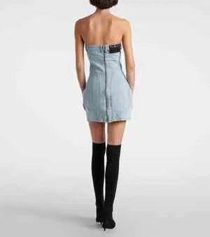 MUGLER Paneled Denim Bustier Mini Dress