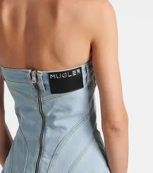 MUGLER Paneled Denim Bustier Mini Dress