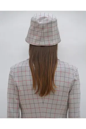 Rosetta Getty Striped Windowpane Interlock Jacquard Bucket Hat - Red