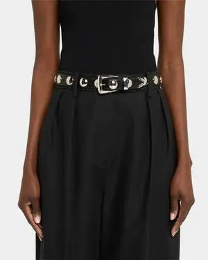 Khaite Benny Silvertone Studded Leather Belt - Black