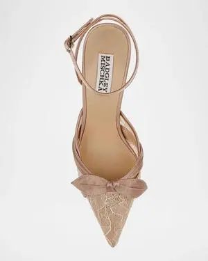 Badgley Mischka Badgley Mischka Josie Silk And Lace Pumps Beige