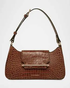 Strathberry STRATHBERRY Multrees Omni Croc-Embossed Shoulder Bag - Walnut