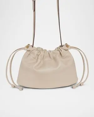 Strathberry Charlotte Drawstring Leather Clutch - Oat