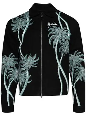 Amiri Palm Embroidered Shirt Jacket - Black