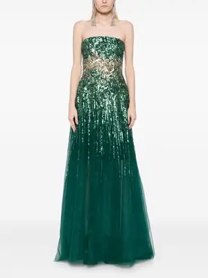 SAIID KOBEISY Embroidered Strapless Gown