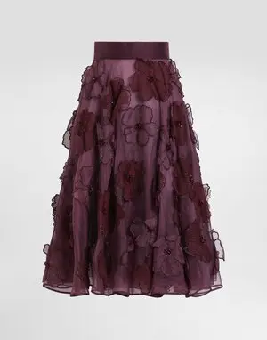 Dolce & Gabbana Organza Midi Circle Skirt With Floral Embroidery - Multicolor