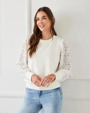 Karen Kane Contrast Lace Sleeve Top
