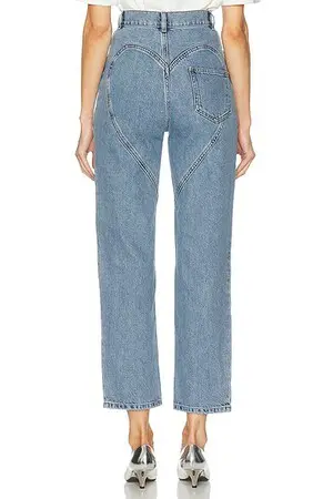 AREA Crystal Heart Embellished Straight Leg Jeans - Light Blue