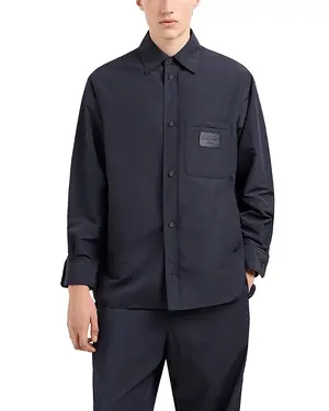 Emporio Armani Padded Regular Fit Button Down Shirt With Leather Logo Patch