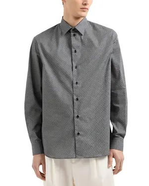 Emporio Armani Regular Fit Geometric Pattern Sport Shirt - Navy Blue