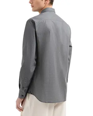 Emporio Armani Regular Fit Geometric Pattern Sport Shirt - Navy Blue