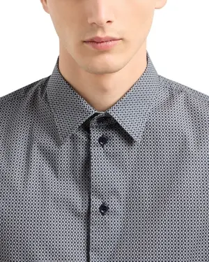 Emporio Armani Regular Fit Geometric Pattern Sport Shirt - Navy Blue