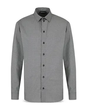 Emporio Armani Regular Fit Geometric Pattern Sport Shirt - Navy Blue