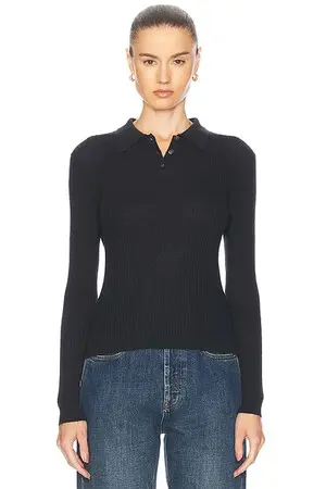 Guest In Residence Long Sleeve Shrunken Polo Top