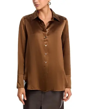 Co Name' Silk Satin Button-down Shirt - Chocolate
