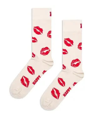 Happy Socks Kisses Crew Socks - White