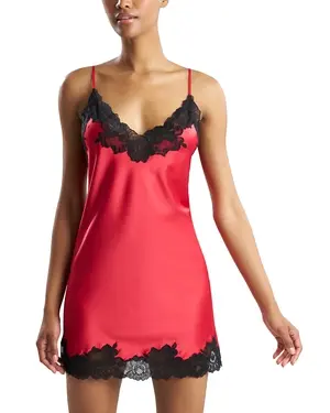 Natori Peony Glamour Chemise - Brocade Red W/ Black Lace