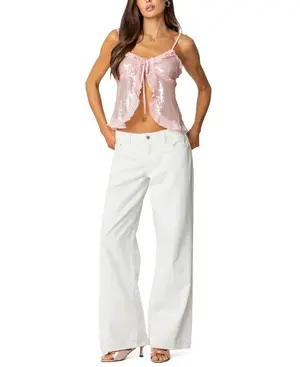 EDIKTED Sequin Ruffled Split-front Top - Light Pink