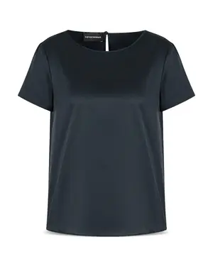 Emporio Armani Stretch Silk Satin Short Sleeve Blouse - Black