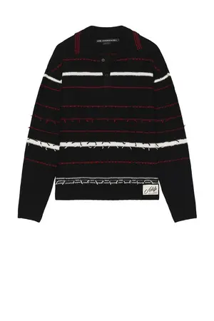 Andersson Bell B&w Stripe Polo Sweater - Black