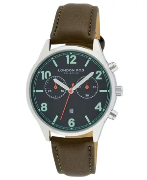 London Fog Faux Leather Multi Function Watch - Khaki