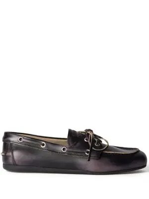 Miu Miu Bleached-effect Deck Leather Loafers - Black