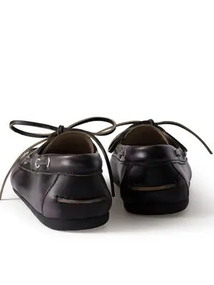 Miu Miu Bleached-effect Deck Leather Loafers - Black
