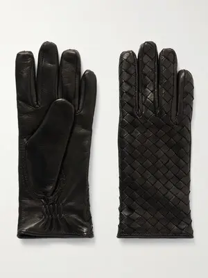 Bottega Veneta Intrecciato Leather Gloves - Black