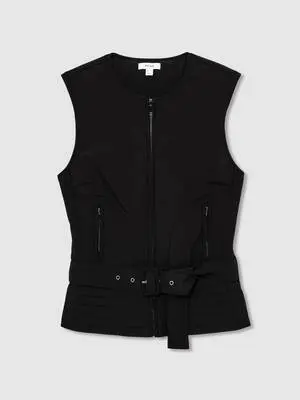 REISS Mio Quilted Belted Vest