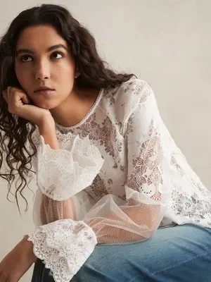 REISS Emilia Lace Blouse - Ivory