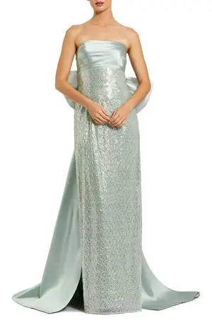 Mac Duggal Strapless Embellished Gown With Bow - Sage