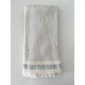 Anaya Waffle Striped Turkish Cotton Bath Towel - Grey