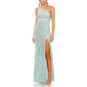 Mac Duggal Sequin One-shoulder Embellished Gown - Aqua