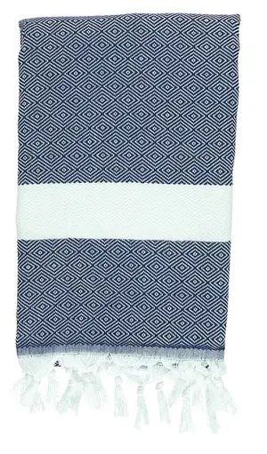 Anaya Charleston Stripe Turkish Cotton Beach Towel - Navy Blue