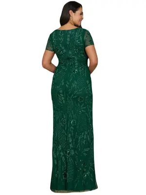 LARA NEW YORK V-neck Beaded Sheath Dress - Dark Green