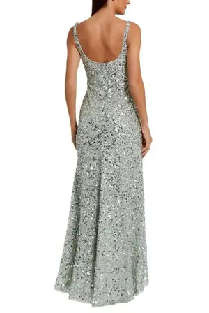 Mac Duggal Sequined Low Back Slip Gown - Sage