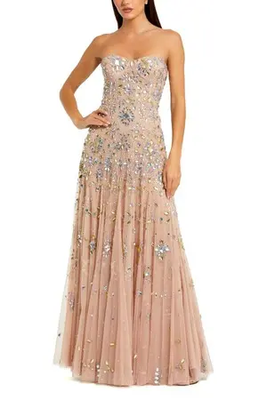 Mac Duggal Strapless Sweetheart Embellished Net Gown