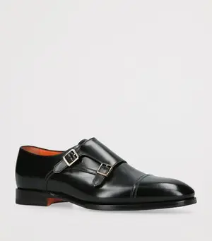 Santoni Leather Adrian Blake Monk Shoes - Black
