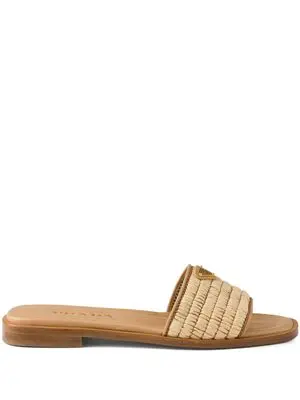 Prada Raffia Leather Sandals - Neutrals