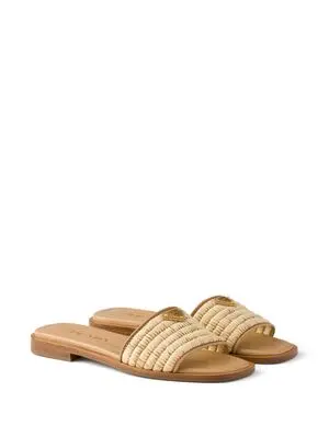 Prada Raffia Leather Sandals - Neutrals