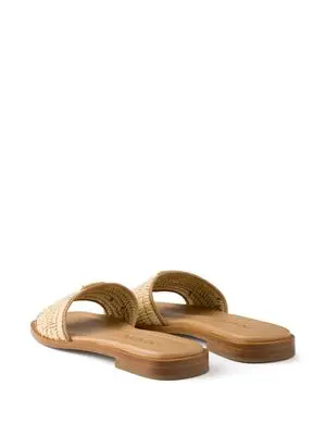 Prada Raffia Leather Sandals - Neutrals