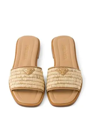 Prada Raffia Leather Sandals - Neutrals