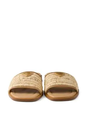 Prada Raffia Leather Sandals - Neutrals