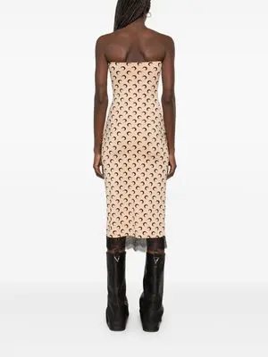 MARINE SERRE Crescent Moon Bustier Midi Dress With Lace Trim - Neutrals