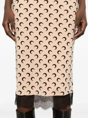 MARINE SERRE Crescent Moon Bustier Midi Dress With Lace Trim - Neutrals